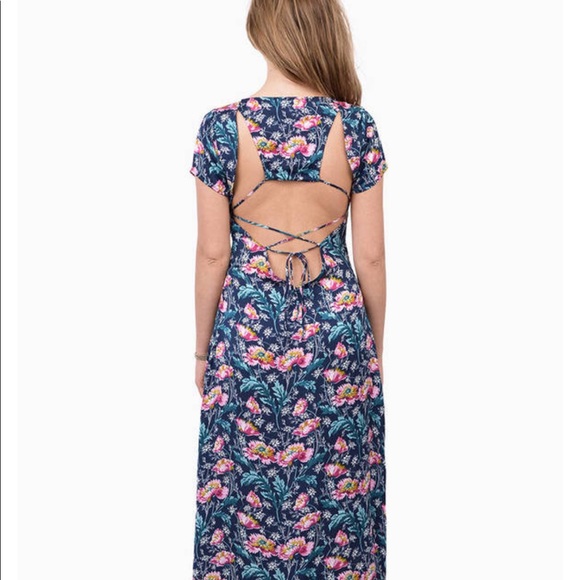 Tobi | Dresses | Tobi Navy Blue Floral Maxi Dress Open Back Xs | Poshmark